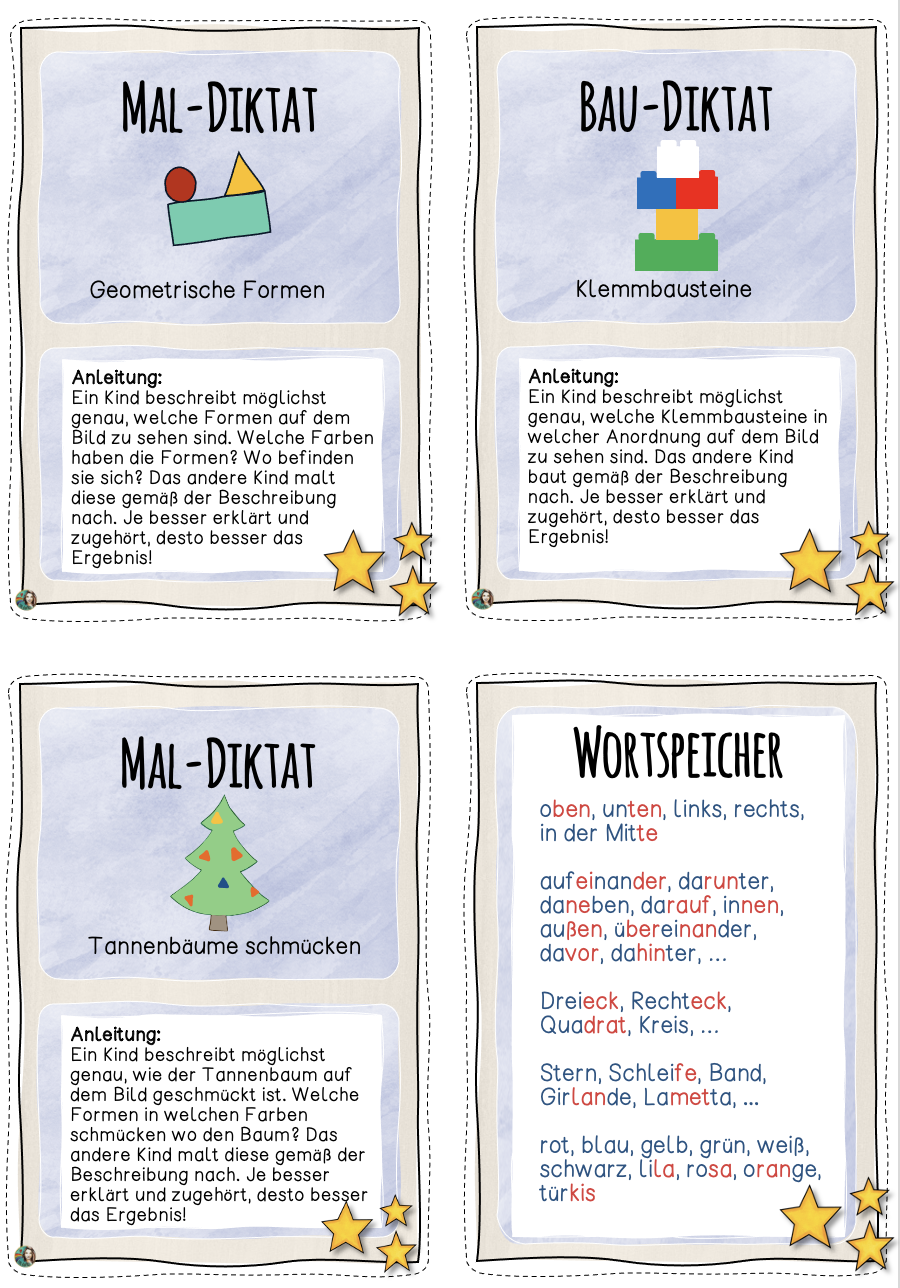 Mal- und Bau-Diktate in drei Versionen – Mrs.Rupäd